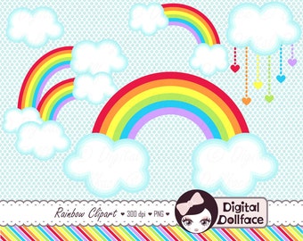 Rainbows Clipart Scrapbook Printables, Vector Rainbow and Cloud Clip ...