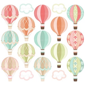 Digital Hot Air Balloon Clipart, Hot Air Balloon Party Printable, Clip ...
