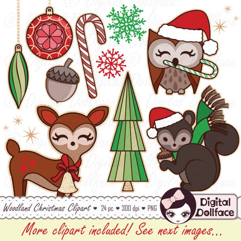 Woodland Christmas Clip Art Christmas Animals Holiday - Etsy