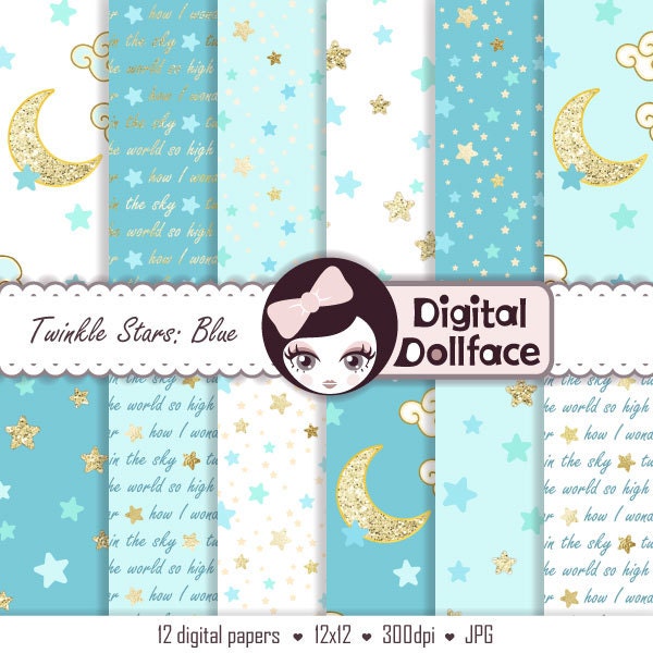 Blue and Gold Digital Paper - Etsy