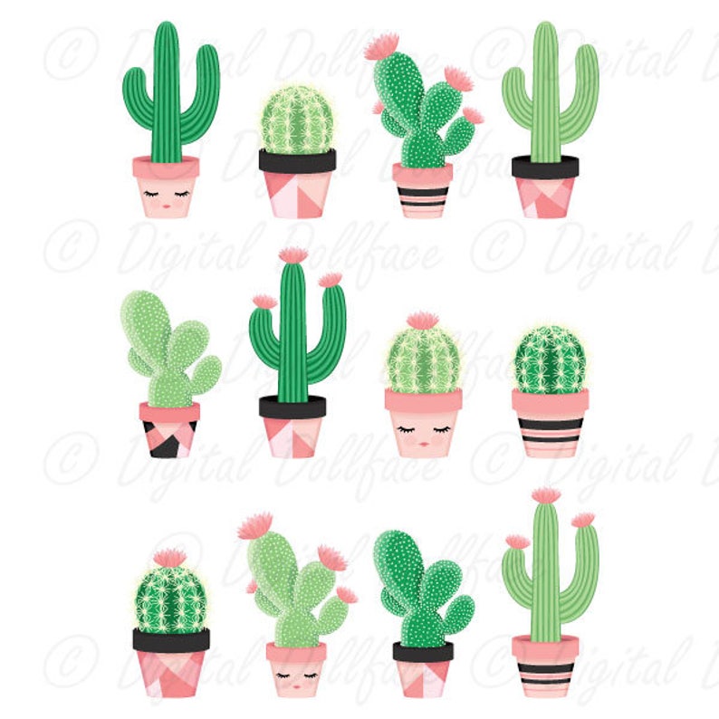 Cute Cactus Clipart Potted Clip Art Desert Cactus Printable | Etsy