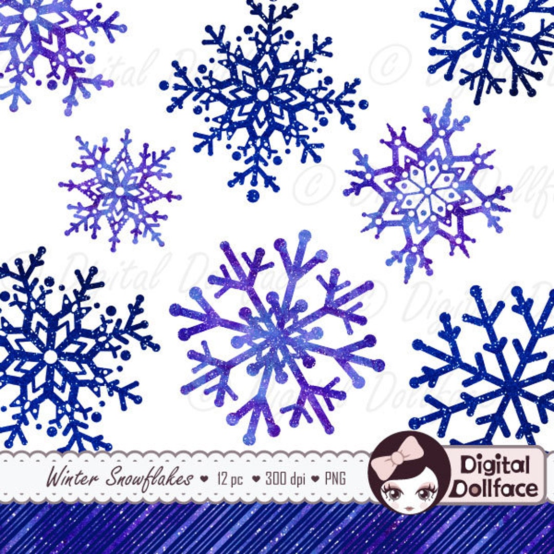 Glitter Snowflakes, Blue / Purple Christmas Clipart, Winter Clip Art ...