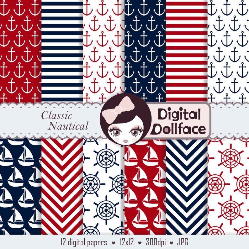 Nautical Digital Paper Set Scrapbook Paper Pack Anchor Sea - Etsy