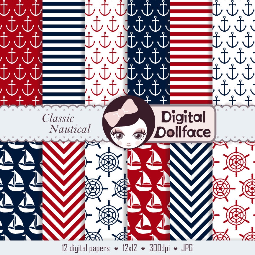 Nautical Digital Paper Set Scrapbook Paper Pack Anchor Sea - Etsy