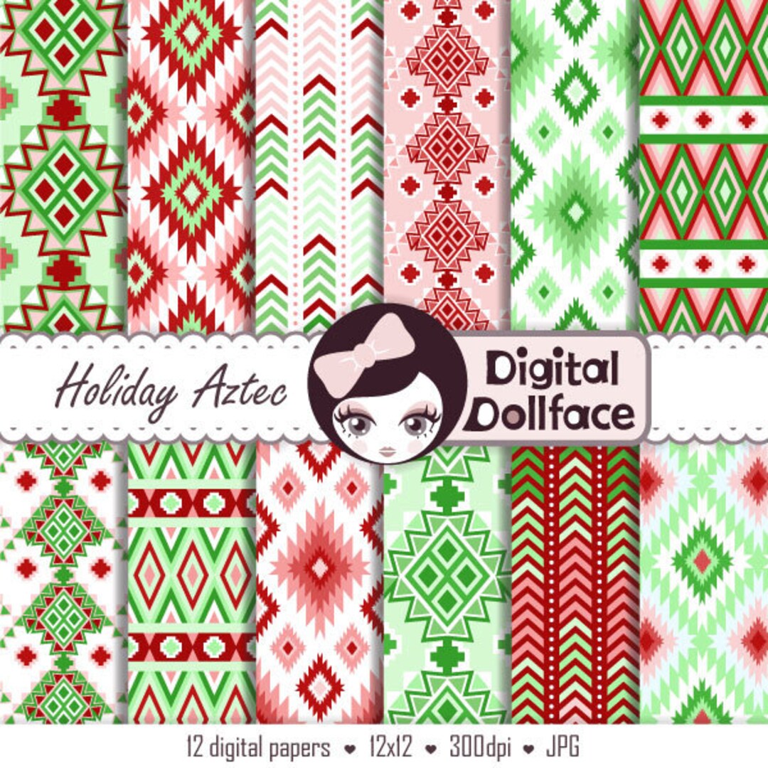 Aztec Christmas Digital Paper, Holiday Printables, Paper Craft - Etsy