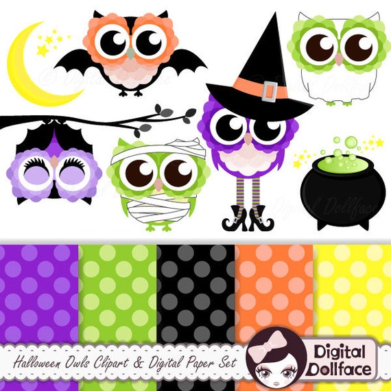 Halloween Owl Clipart, Digital Paper Clip Art, Owl Graphics, Halloween ...