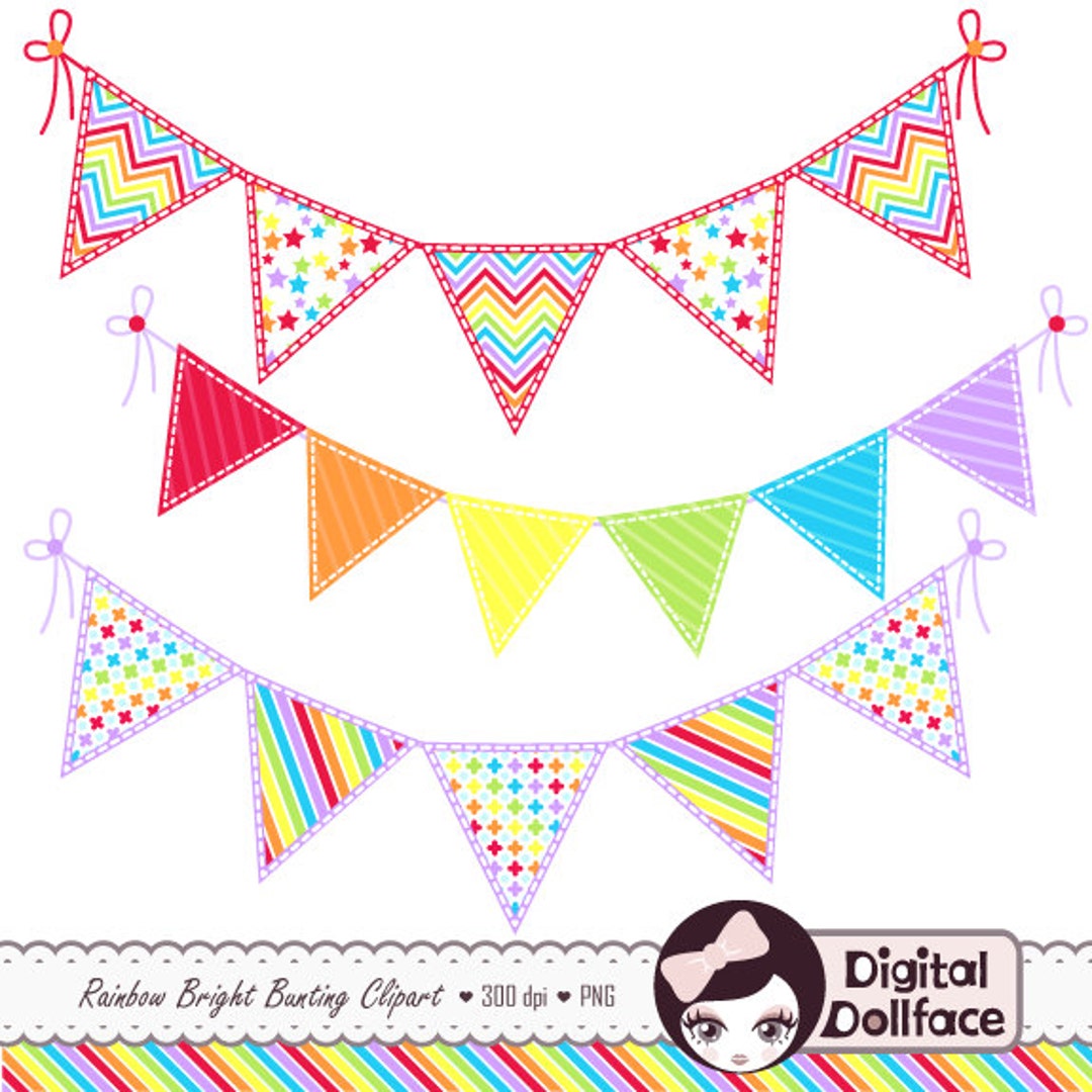 Rainbow Bunting Clip Art, Banner Clipart, Graphics, Cardmaking - Etsy
