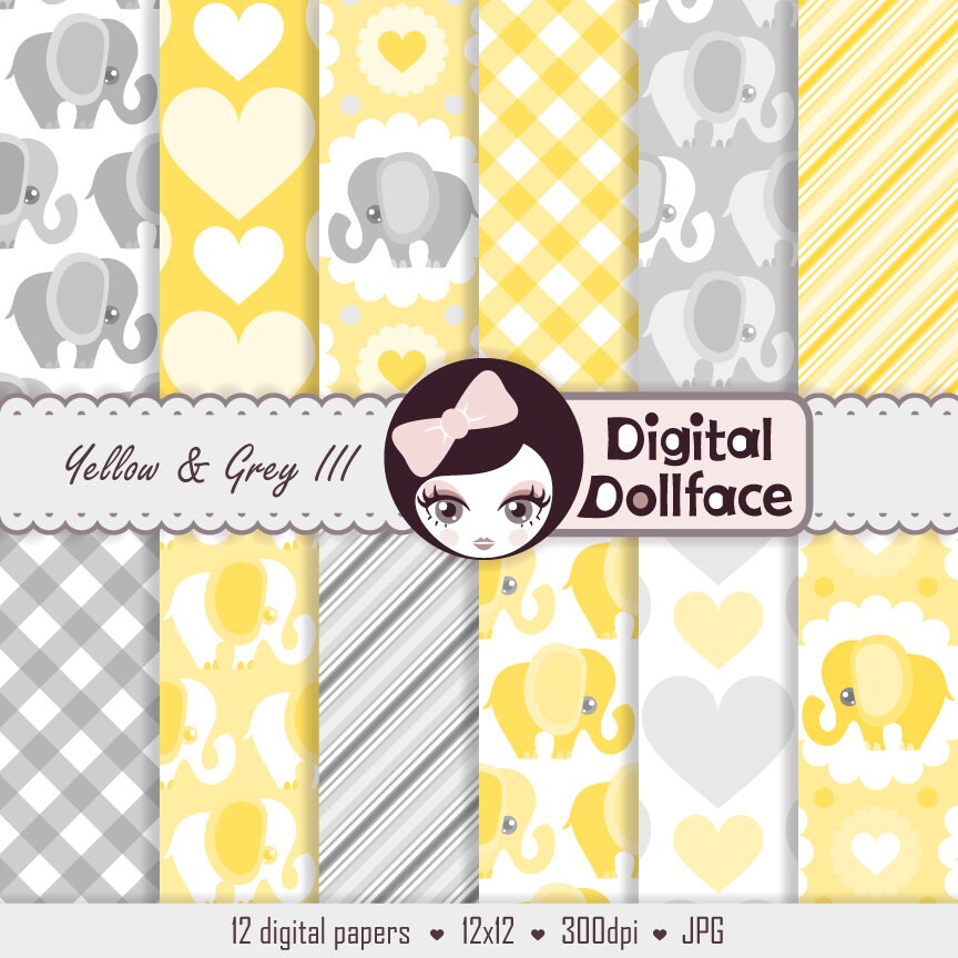 Yellow Elephant Baby Shower Digital Paper Pack Scrapbook - Etsy