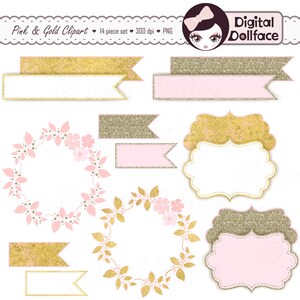 Wedding Clipart, Flower Frames, Digital Tags, Flags & Floral Wreath ...