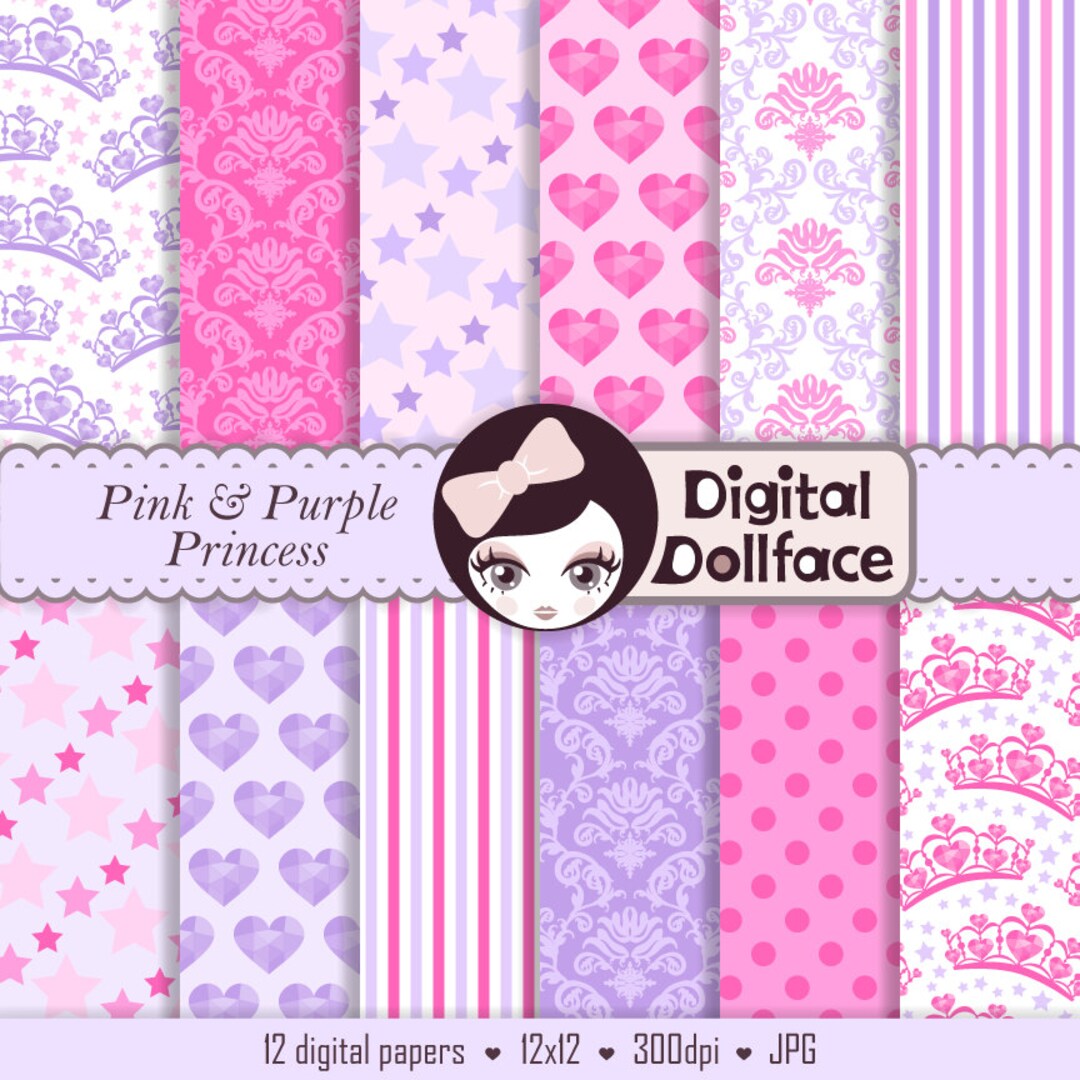 Pink and Purple Digital Paper, Girl, Princess Scrapbook Paper Pack - Etsy
