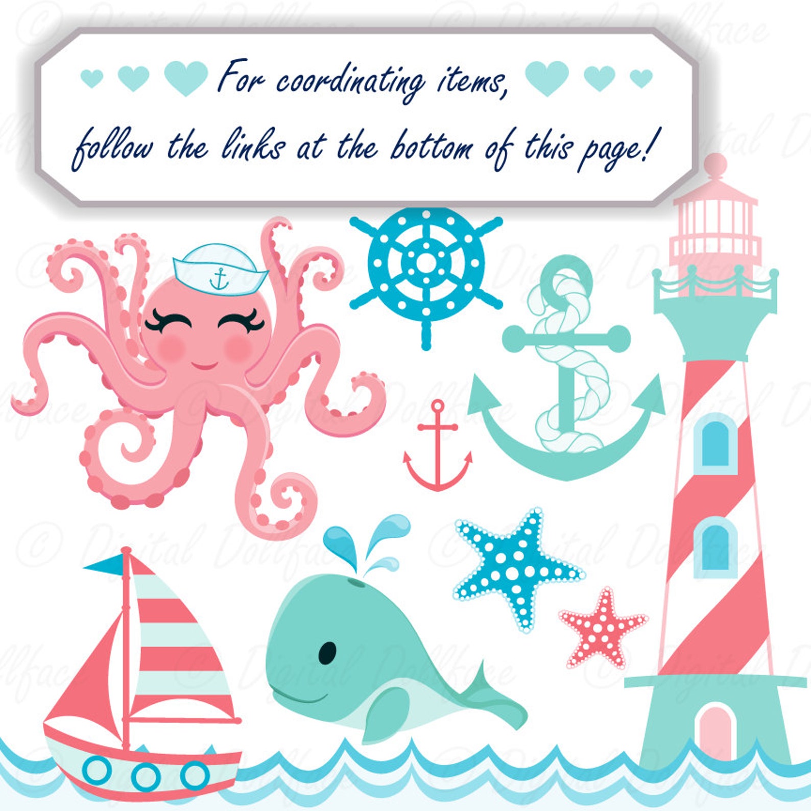 Beach Digital Paper Coral Aqua Turquoise Summer Scrapbook - Etsy