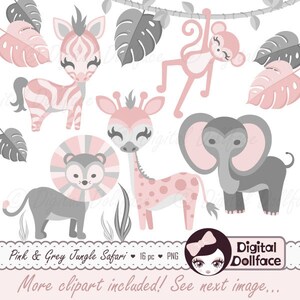 Pink Jungle Baby Shower Clip Art, Safari Animals, Baby Safari Clipart ...
