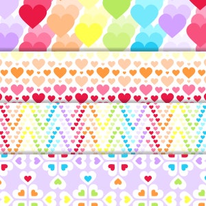 Rainbow Heart Digital Paper, Hearts Scrapbook Background Patterns ...