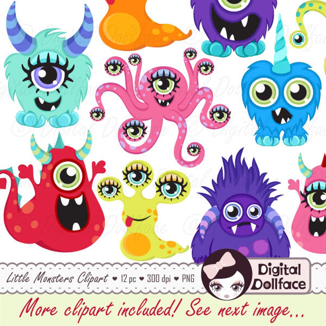 Little Monster Clipart, DIY Birthday Party Decorations, Cute Monster ...