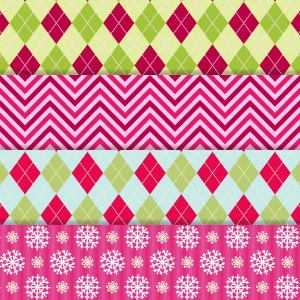 Whimsical Christmas Digital Paper, Colorful Christmas, Xmas Snowflakes ...