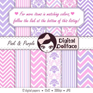 Pink and Purple Digital Paper, Girl, Princess Scrapbook Paper Pack - Etsy