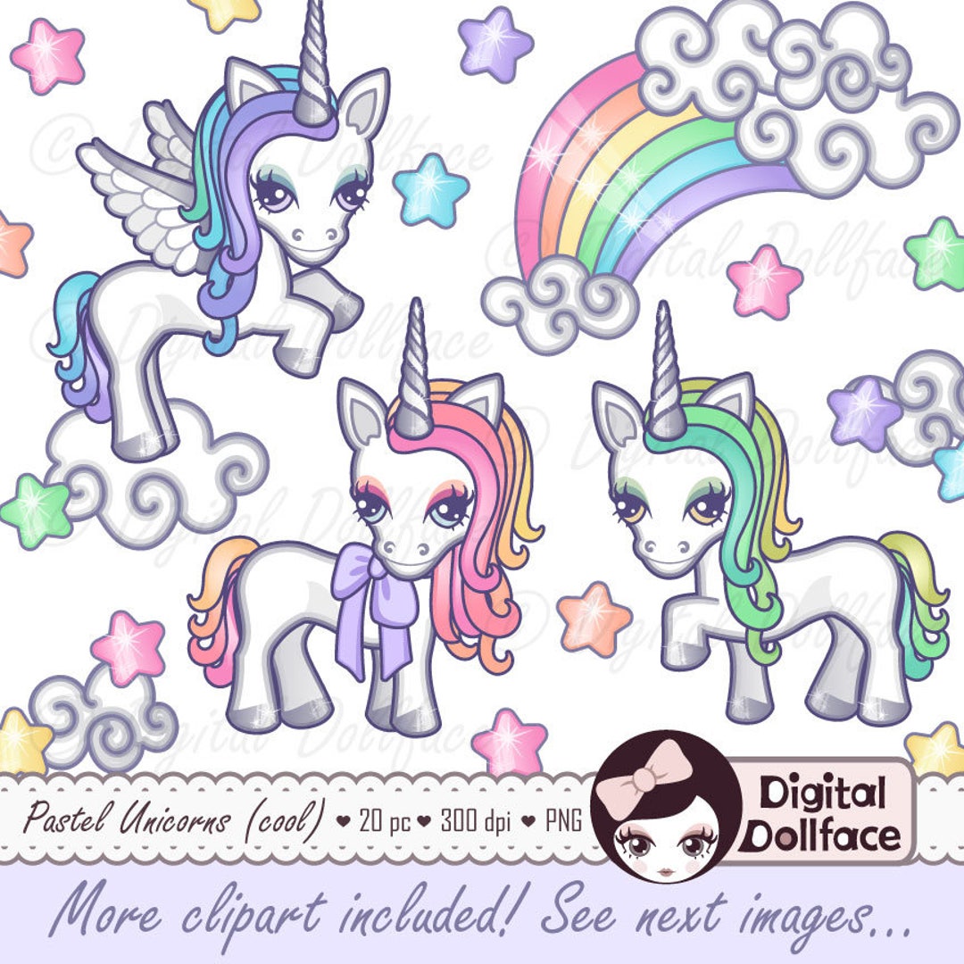 Kawaii / Cute Unicorn Clipart, Pastel Rainbow / Unicorn Princess ...