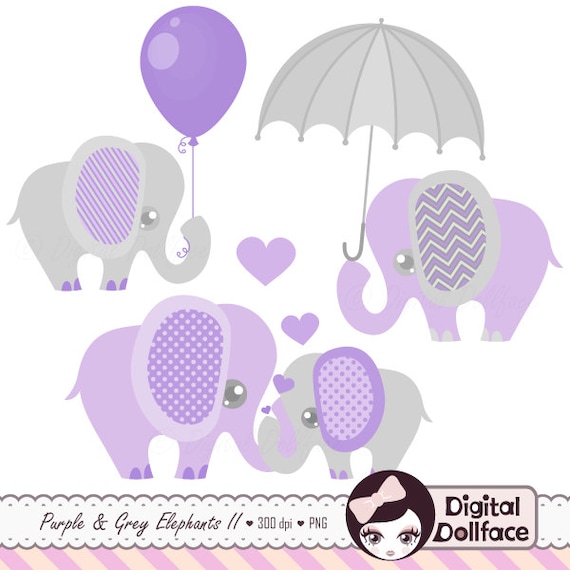 Purple and Grey, Baby Shower, Elephants Clipart, Digital Lavender Clip ...