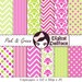 Pink and Green Digital Paper Chevron Polka Dots Damask | Etsy