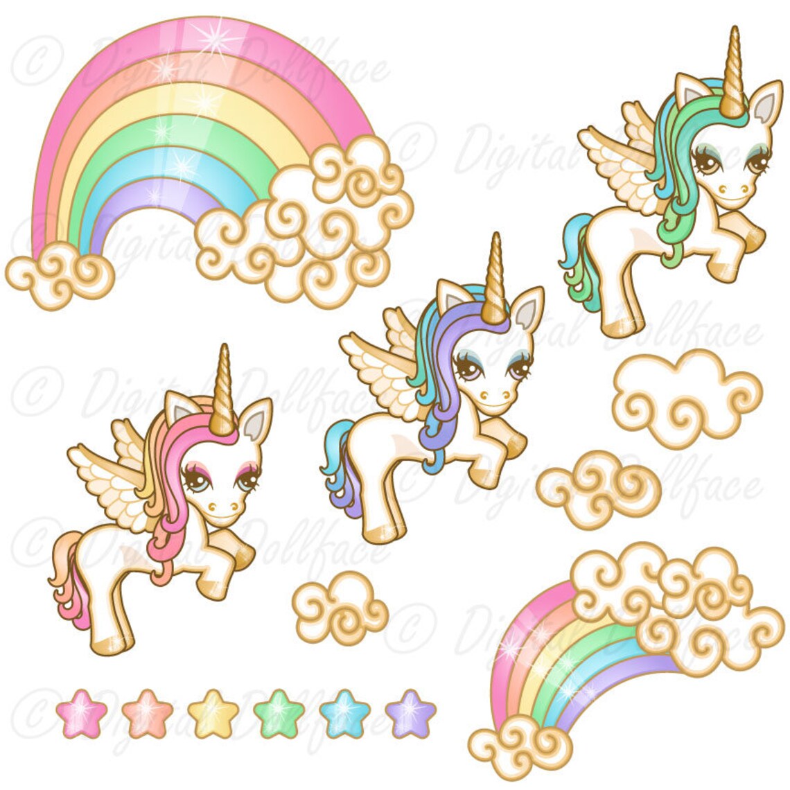 Pastel Unicorn Clipart for Themed Baby Shower / Unicorn - Etsy