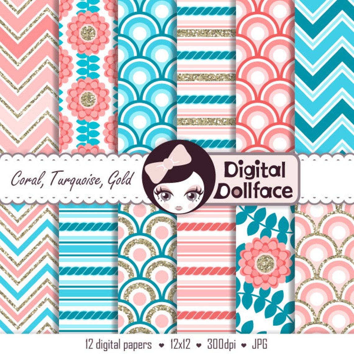 Spring / Summer Digital Paper Coral and Turquoise Wedding - Etsy