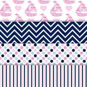 Nautical Baby Shower Digital Paper, Girl Scrapbook, Pink, Blue & Aqua ...