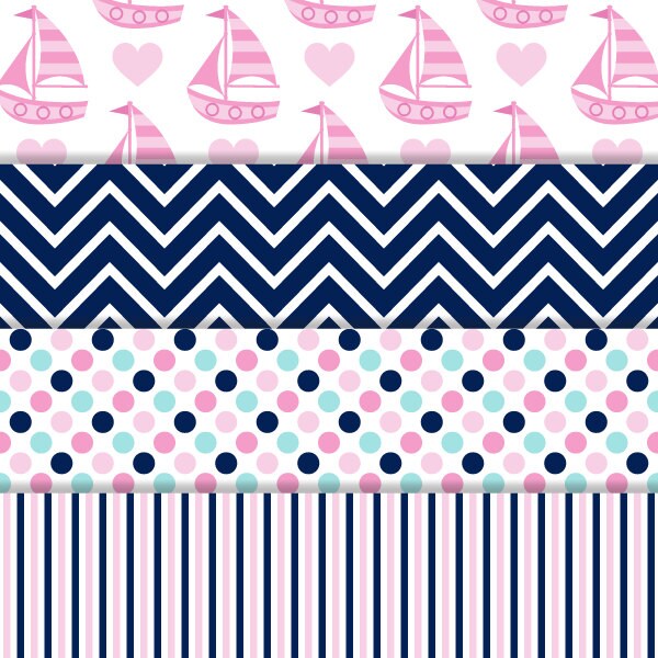 Nautical Baby Shower Digital Paper Girl Scrapbook Pink Blue | Etsy