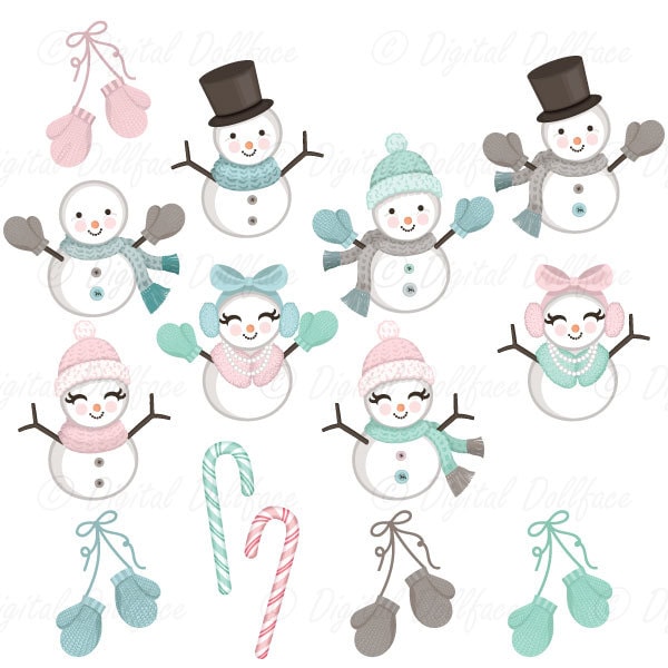 Christmas Snowman Clipart Snow / Winter Clipart Cozy Snowmen - Etsy