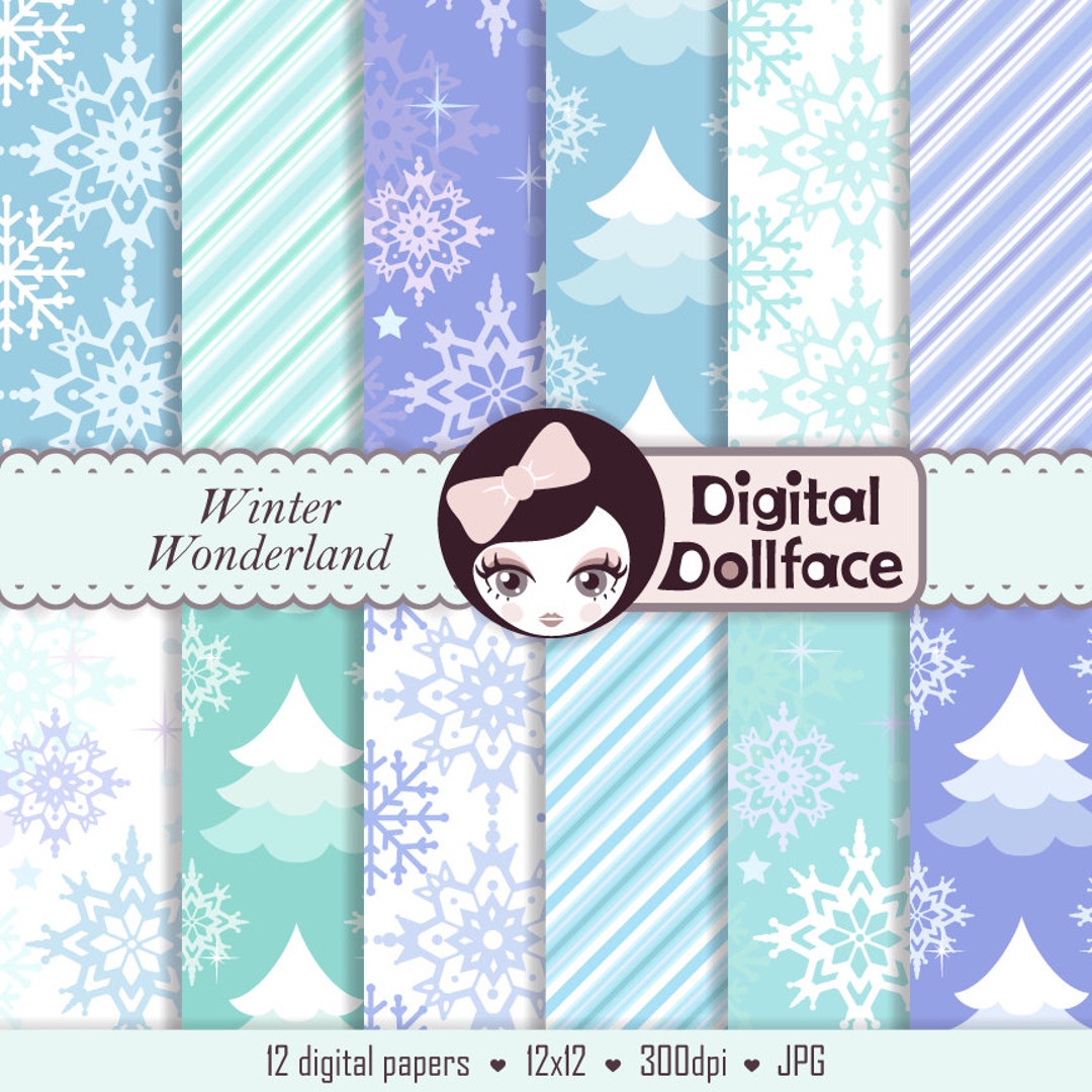 Winter Wonderland Digital Paper, Snowflake Scrapbook Background, Party ...