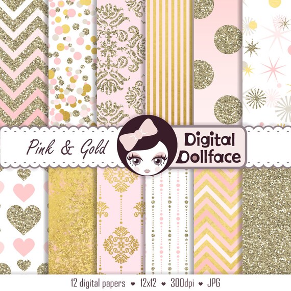 Blush Pink and Gold Wedding Digital Paper, Gold Glitter and Foil ...