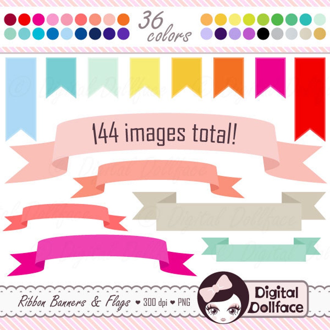 Blog Banner Clip Art, Digital Ribbon Banner, Flag Clipart, Graphics - Etsy