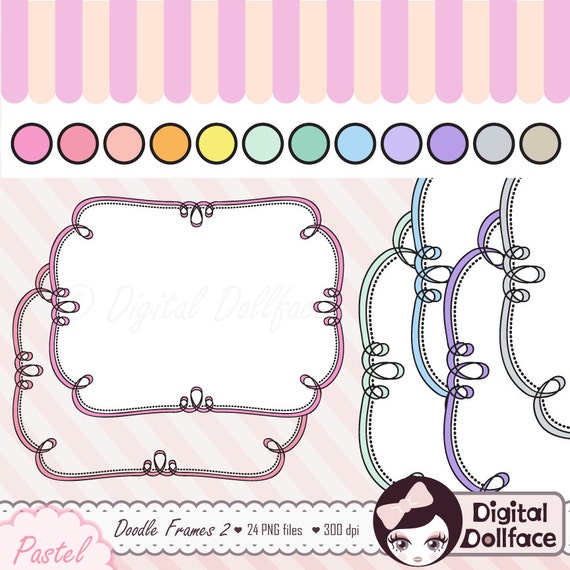 Clipart Doodle Frame Set, Curly, Digital Frame Label Clip Art Borders ...
