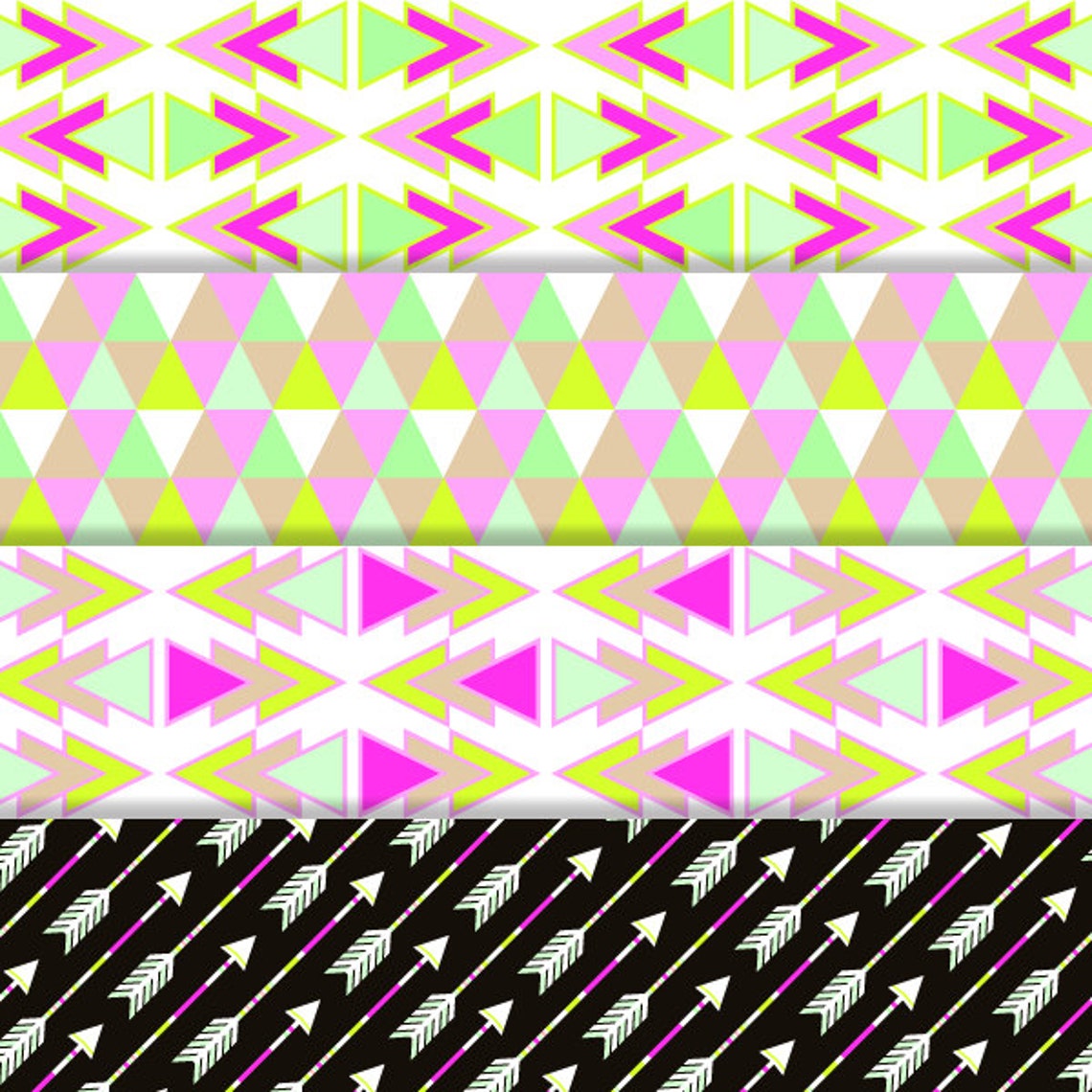 Neon Tribal Digital Paper Instant Download Arrows & - Etsy
