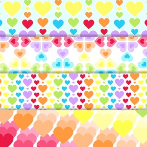 Rainbow Heart Digital Paper, Hearts Scrapbook Background Patterns ...