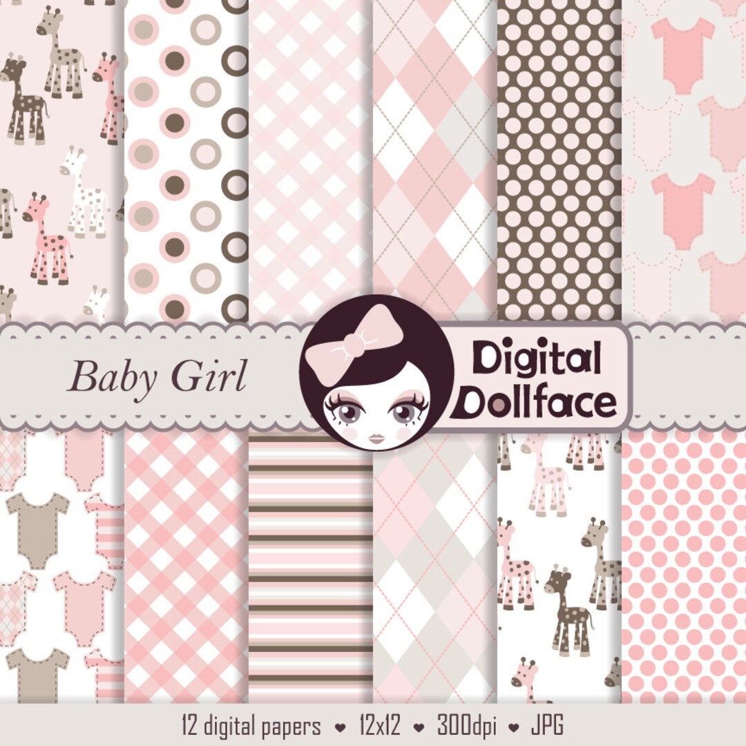 Pink Giraffe Digital Paper, Baby Girl Scrapbook Paper, Giraffe Baby ...