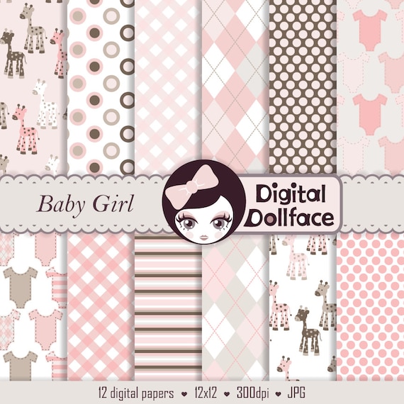 Pink Giraffe Digital Paper, Baby Girl Scrapbook Paper, Giraffe Baby ...