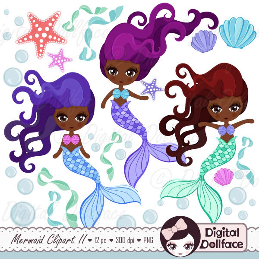 African American Mermaid / Black Girl Art clip Art / African American ...