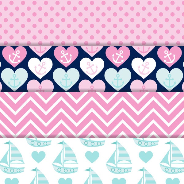 Nautical Baby Shower Digital Paper Girl Scrapbook Pink Blue | Etsy