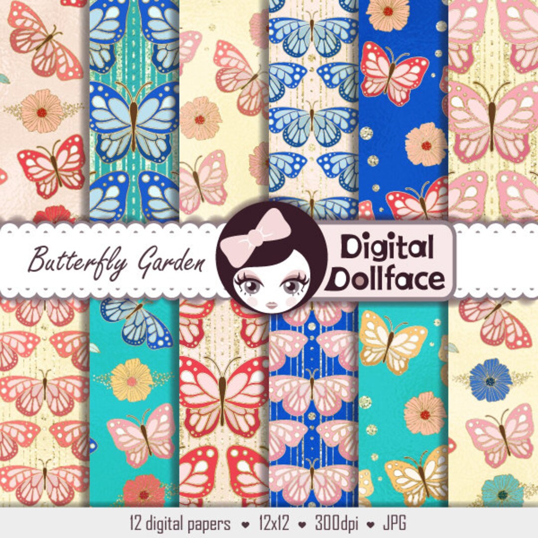 Butterfly Digital Paper, butterfly Garden Party, Pattern Digital Paper ...
