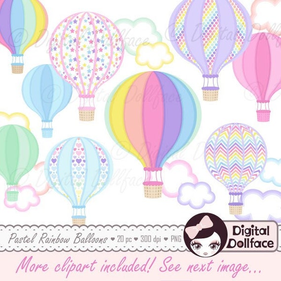 Up, Up and Away Baby Shower Clipart, Hot Air Balloon Clip Art, Rainbow ...