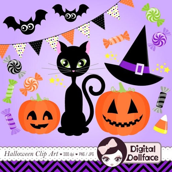 Halloween Clipart Black Cat Jack O Lantern Bunting Bat - Etsy UK