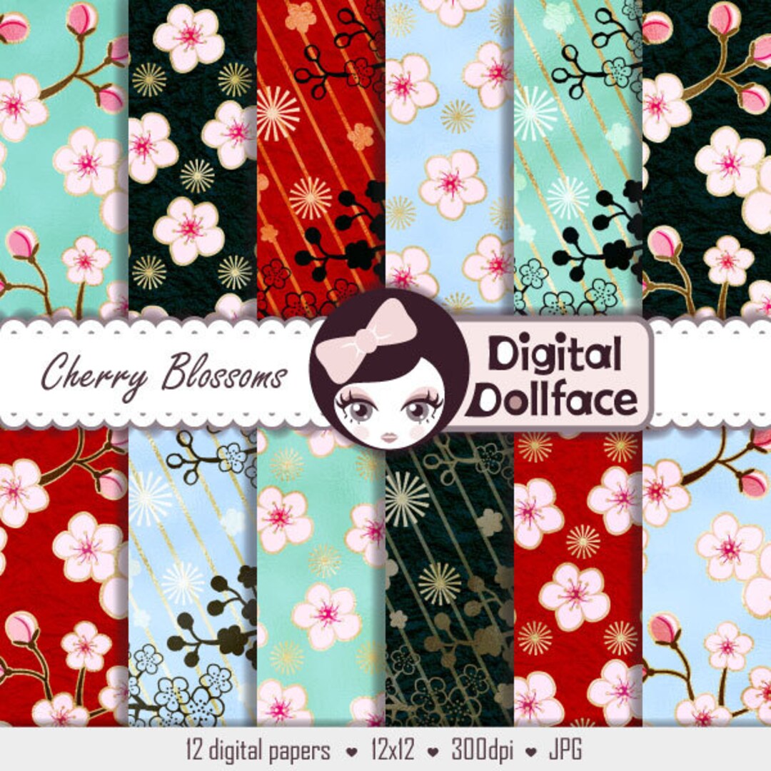 Japanese Digital Paper, cherry Blossom Digital Paper, Art Printables ...