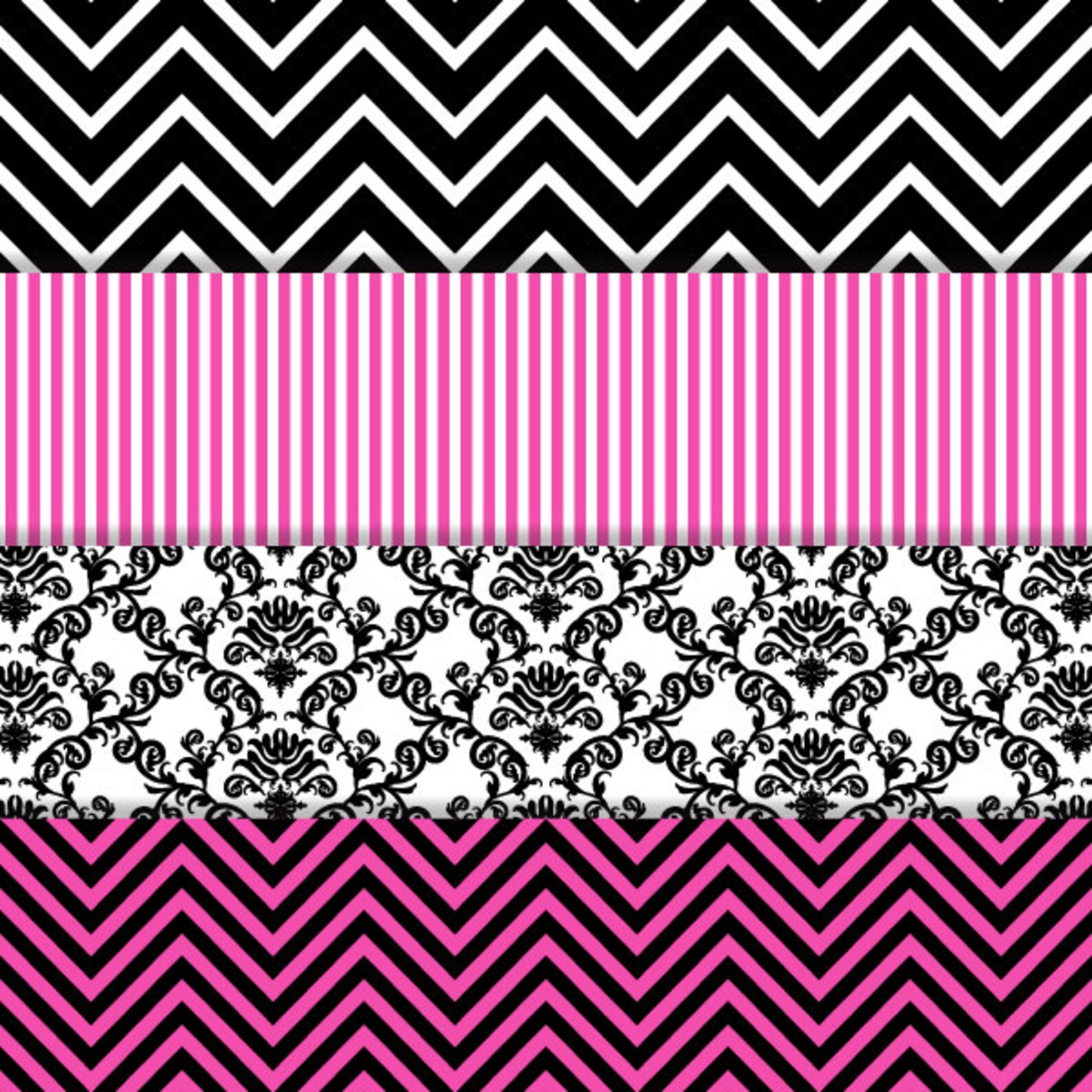 Pink and Black Digital Paper Chevron Damask Stripe Polka - Etsy