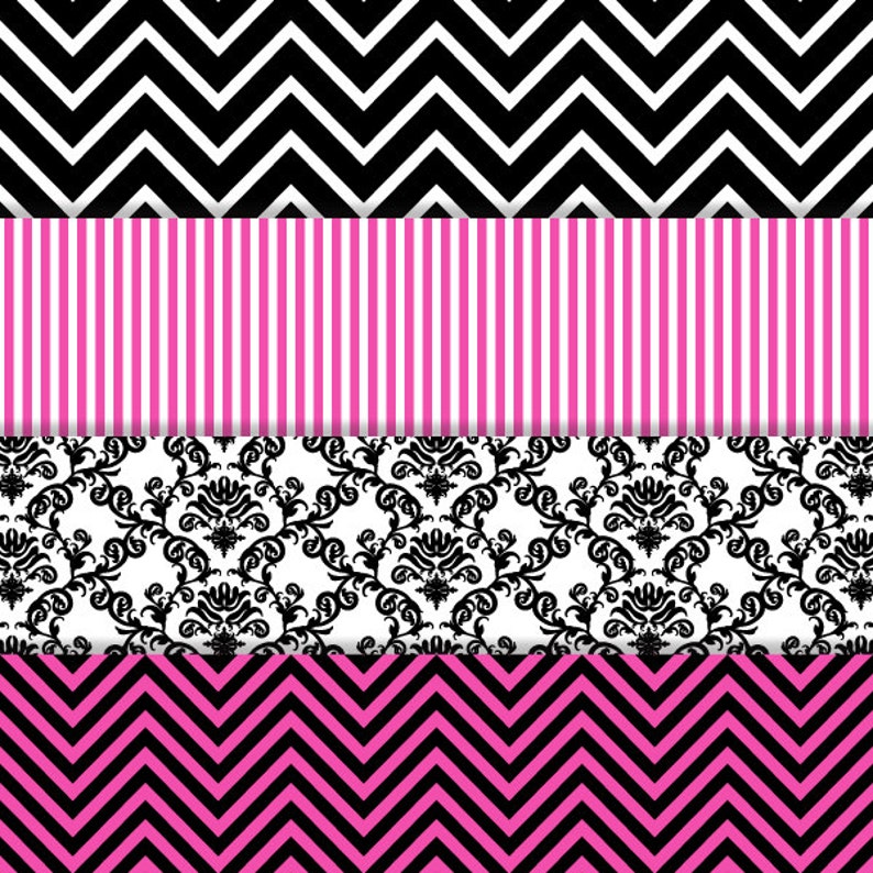 Pink and Black Digital Paper Chevron Damask Stripe Polka - Etsy