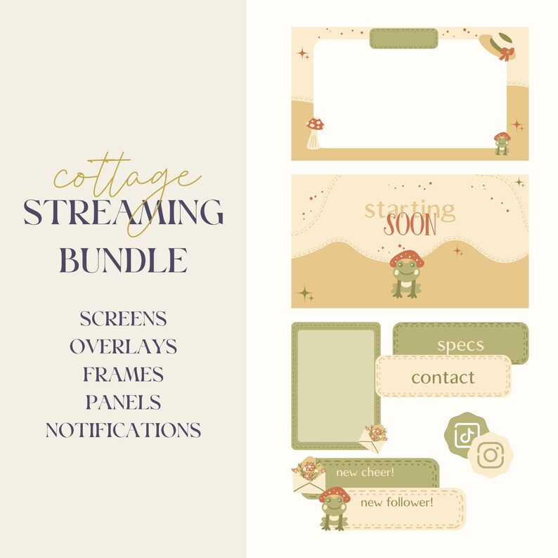Cottagecore Twitch Streaming Package | Cozy Hand-drawn Assets ...