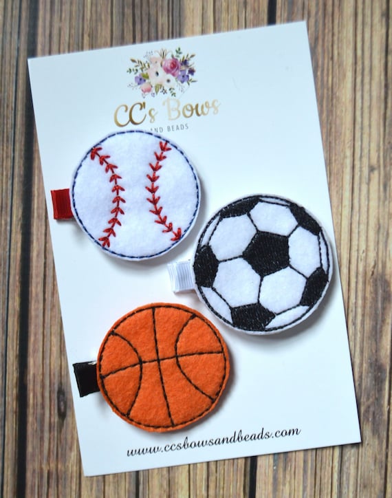 Sports Bows Felt Hair Clips Set of Three Hair Bows for | Etsy