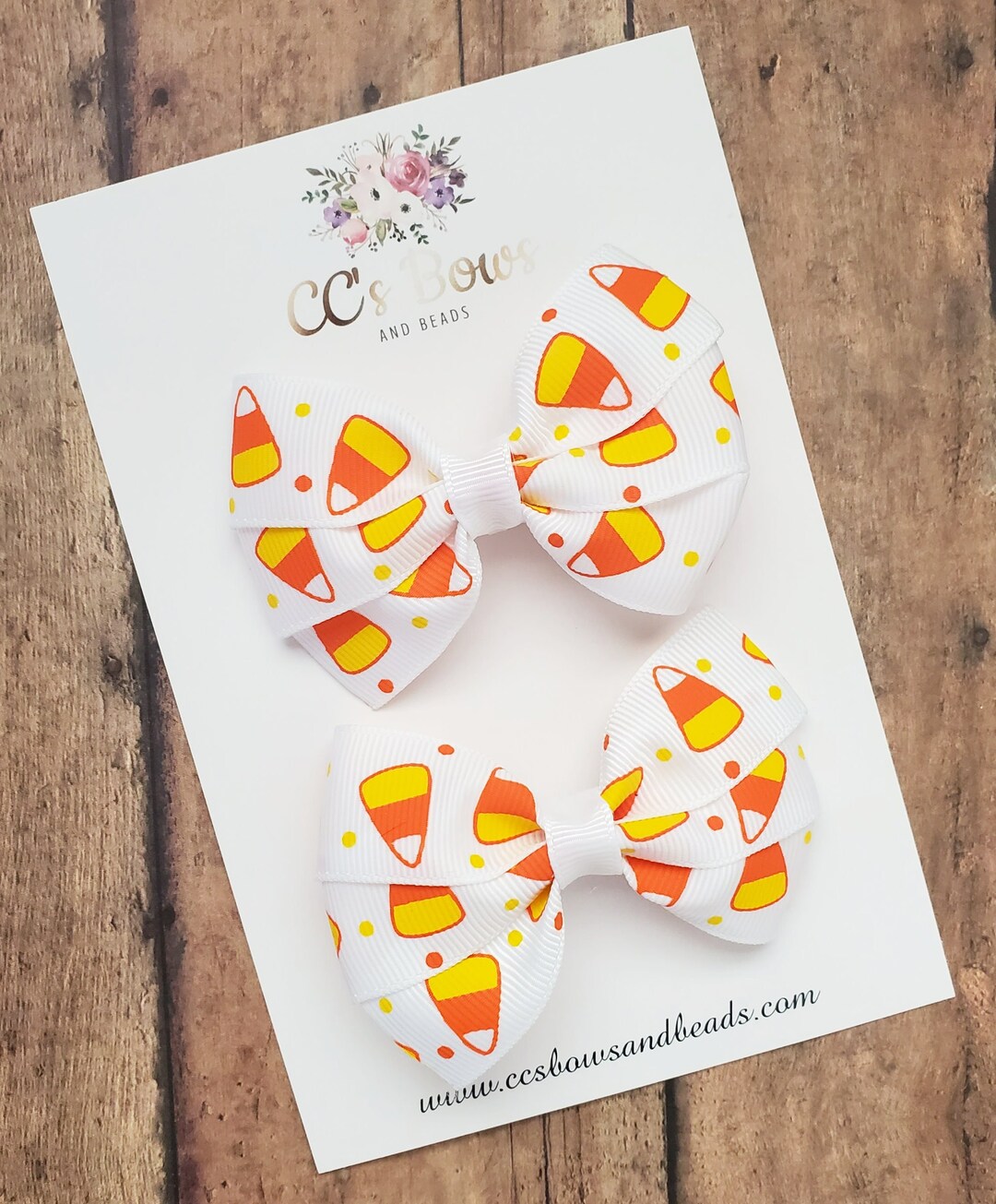 Candy Corn Pigtail Hair Bow Set - Halloween Fall Hair Bows - Handmade ...