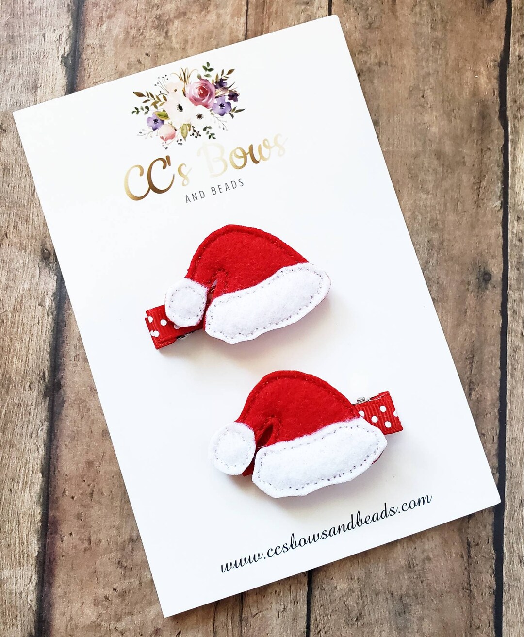 Santa Hat Feltie Hair Clips - Set of Two - Christmas Hair Bows for ...