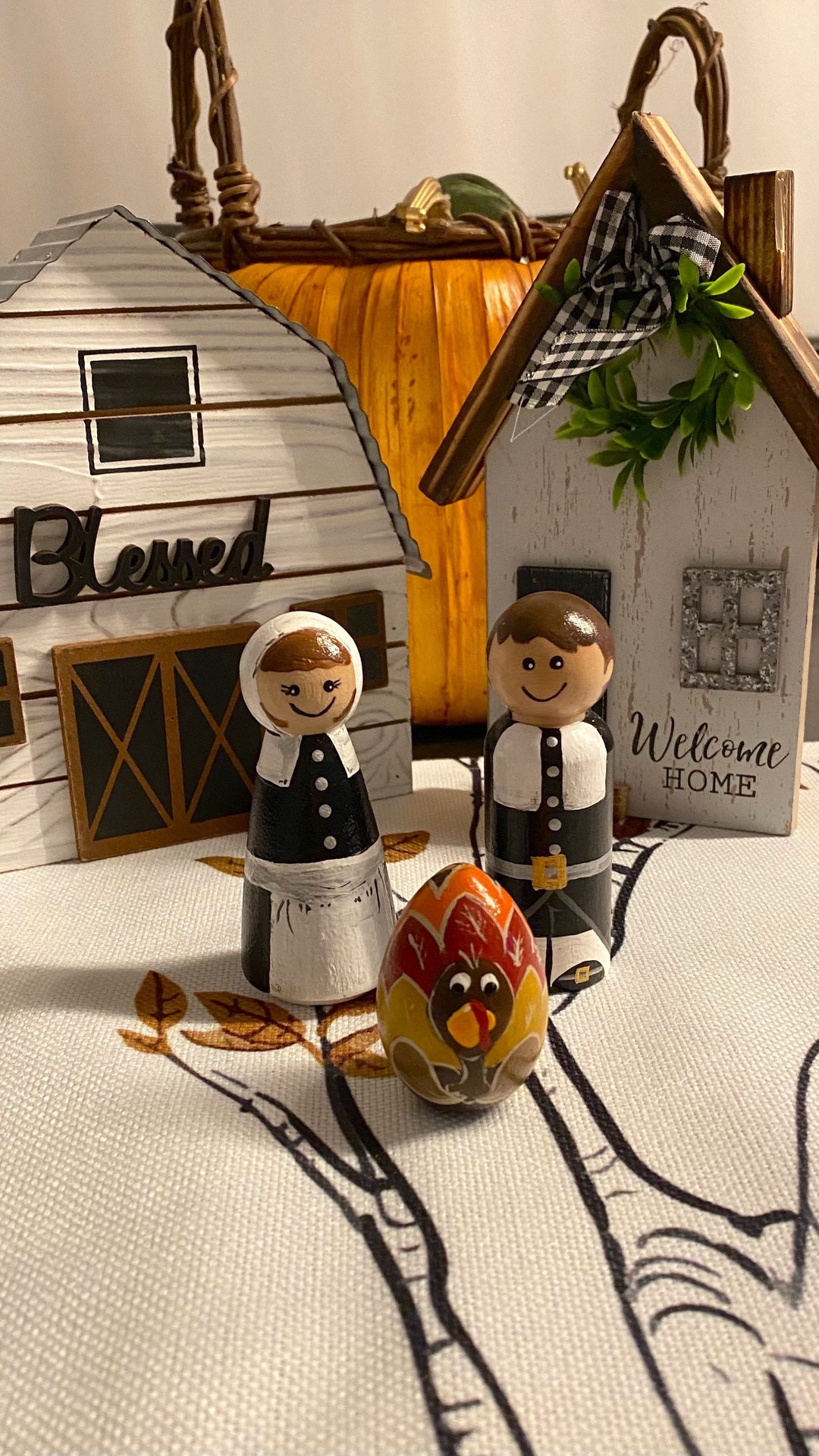 Pilgrims and Turkey Pegs Thanksgiving Peg People - Etsy