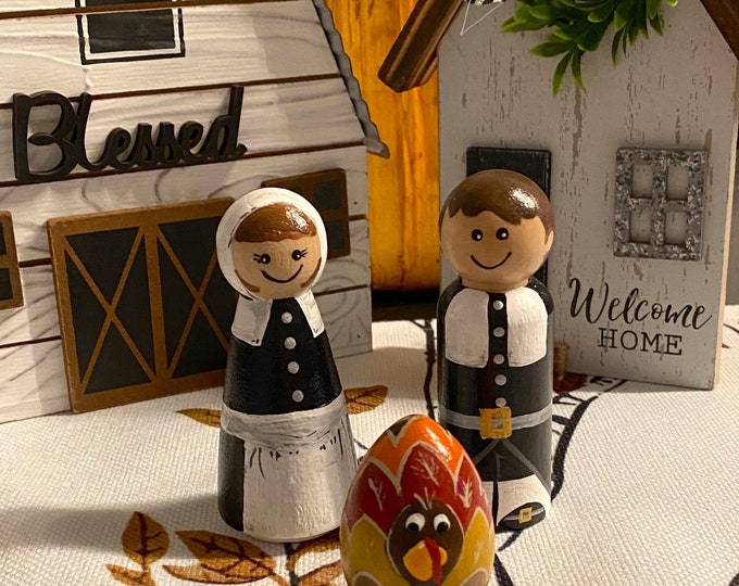 Pilgrims and Turkey Pegs Thanksgiving Peg People - Etsy